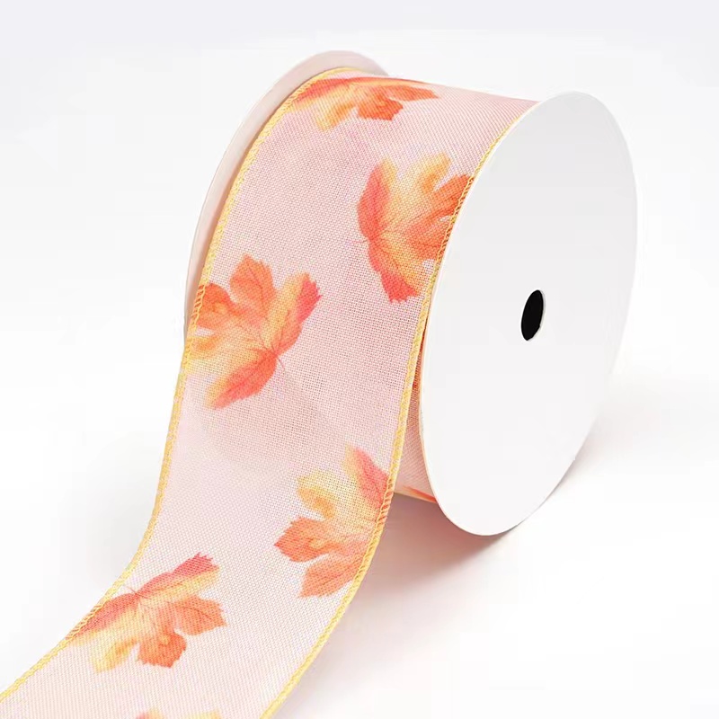 Fall ribbon Autumn maple leaf ribbon ribbon bow 63mm wired ribbon ...